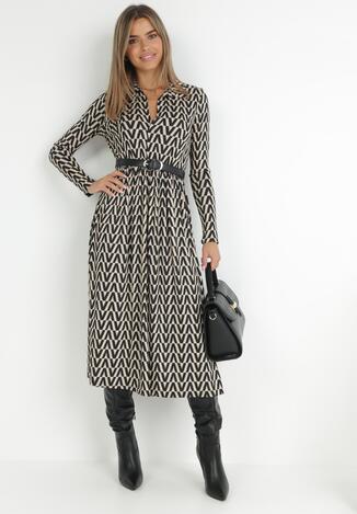 Beżowo-Czarna Sukienka w Tygrysie Paski Chalmo - Born2be