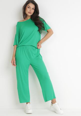 Zielony Komplet z Szerokimi Spodniami i T-shirtem Shokio - Born2be
