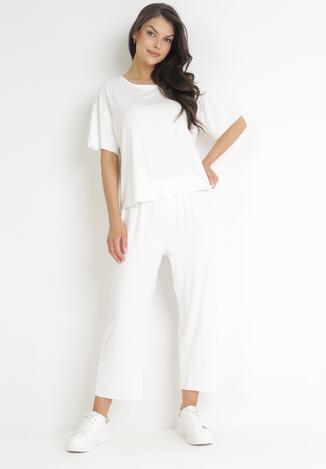 Biały Komplet z Szerokimi Spodniami i T-shirtem Shokio - Born2be