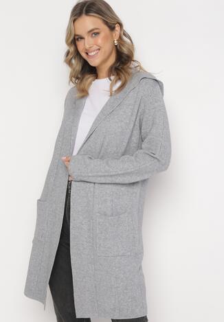Szary Niezapinany Kardigan z Kapturem Greydin - Born2be
