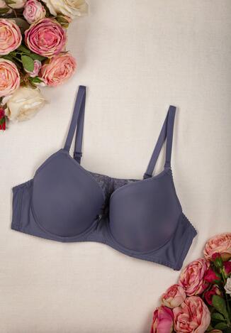 Granatowy Biustonosz Full Cup z Subtelną Koronką Calectra - Born2be
