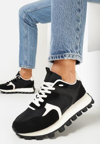 Czarne Sneakersy na Grubej Podeszwie z Przeszyciami Akyia - Born2be
