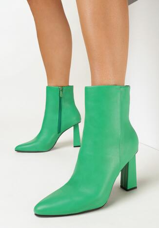 Botine Verzi pe Toc Geometric cu Fermoar din Imitație de Piele Ertuna ...