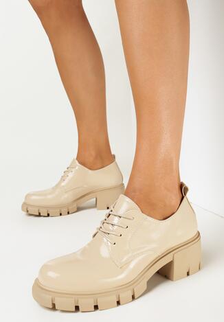 Beżowe Półbuty przed Kostkę na Grubej Podeszwie Porava - Born2be