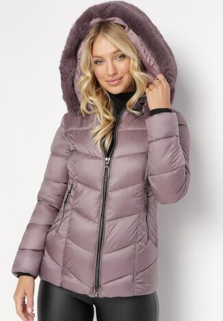 Ciemnoróżowa Pikowana Kurtka z Futerkiem i Kapturem Nabiba - Born2be