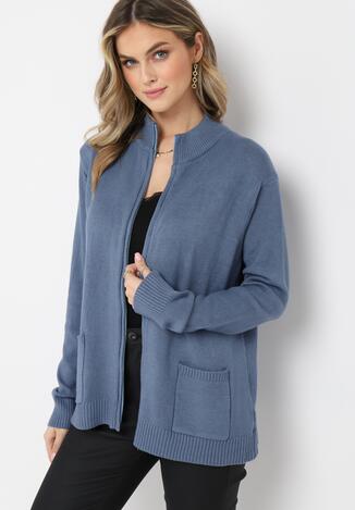 Ciemnoniebieski Kardigan z Suwakiem i Kieszeniami oraz Ściągaczami ...