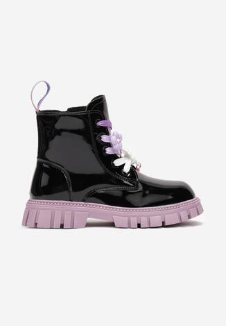 Botine Negru-Mov Lăcuite cu șireturi cu Aplicații 3D Nallita - Born2be
