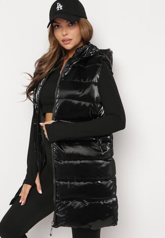 Czarna Kamizelka Pikowana z Kapturem Clozone - Born2be