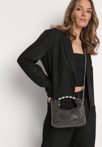 Czarna Elegancka Torebka Na Ramię z Ozdobnym Uchwytem i Drobnymi ...