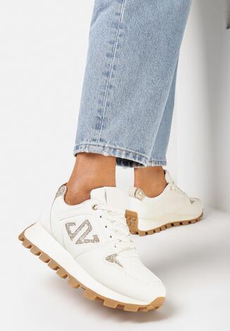 Beżowe Sneakersy z Brokatową Naszywką i Szerokim Bieżnikiem Aduria ...