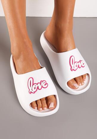 Białe Klapki na Płaskiej Podeszwie z Lekkiej Pianki z Aplikacją Danivia ...