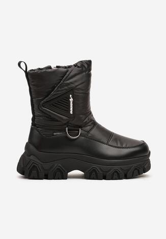 Czarne Śniegowce na Grubej Podeszwie z Pikowaną Cholewką i Geometryczną ...