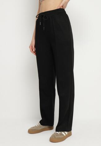 Czarne Spodnie Dresowe z Wiskozą o Szerokim Kroju z Wysokim Stanem ...