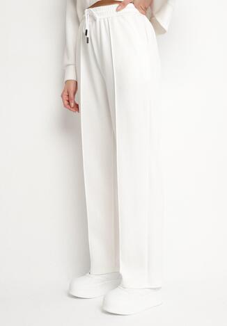 Białe Spodnie Dresowe z Wiskozą o Szerokim Kroju z Wysokim Stanem ...