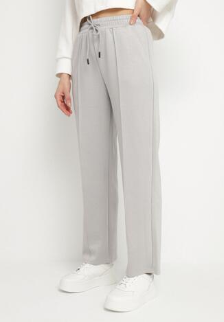Szare Spodnie Dresowe z Wiskozą o Szerokim Kroju z Wysokim Stanem ...