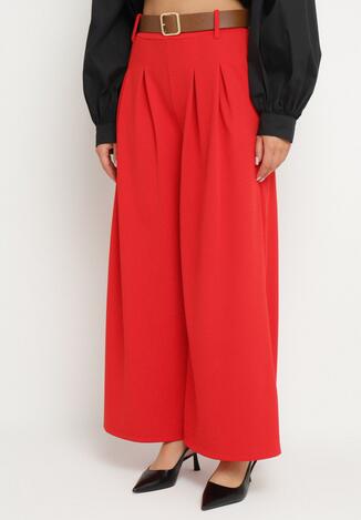 Czerwone Szerokie Spodnie z Wysokim Stanem i Paskiem Rasalla - Born2be