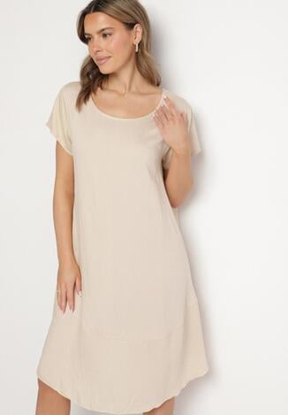 Beżowa Rozkloszowana Wiskozowa Sukienka Trivoria - Born2be