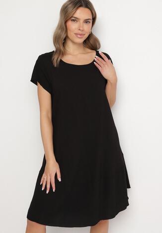 Czarna Rozkloszowana Wiskozowa Sukienka Trivoria - Born2be