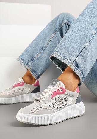 Szaro-Różowe Sneakersy z Nitami i Gwiazdą Viroti - Born2be