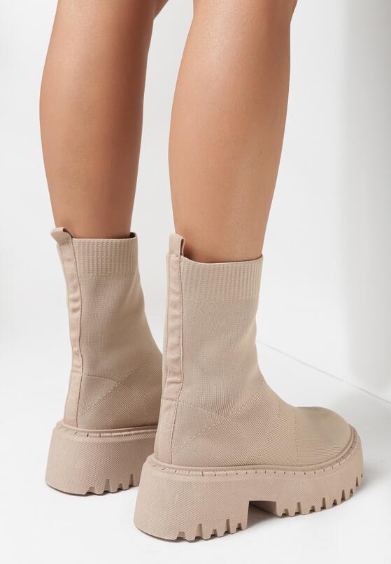Ciemnobeżowe Botki z Elastyczną Cholewką Kalinna - Born2be