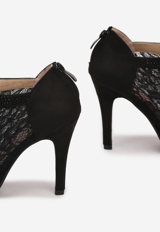Czarne Botki Koronkowe Peep Toe na Szpilce Kih - Born2be