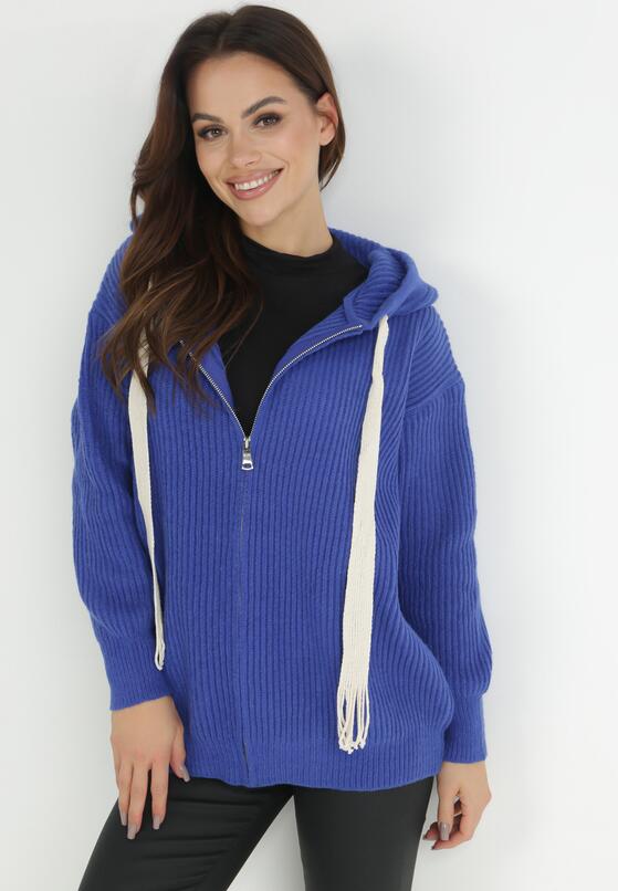 Granatowy Kardigan Zasuwany Oversize z Kapturem Irihapeti - Born2be