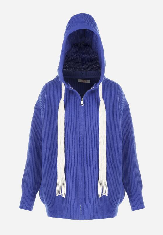 Granatowy Kardigan Zasuwany Oversize z Kapturem Irihapeti - Born2be