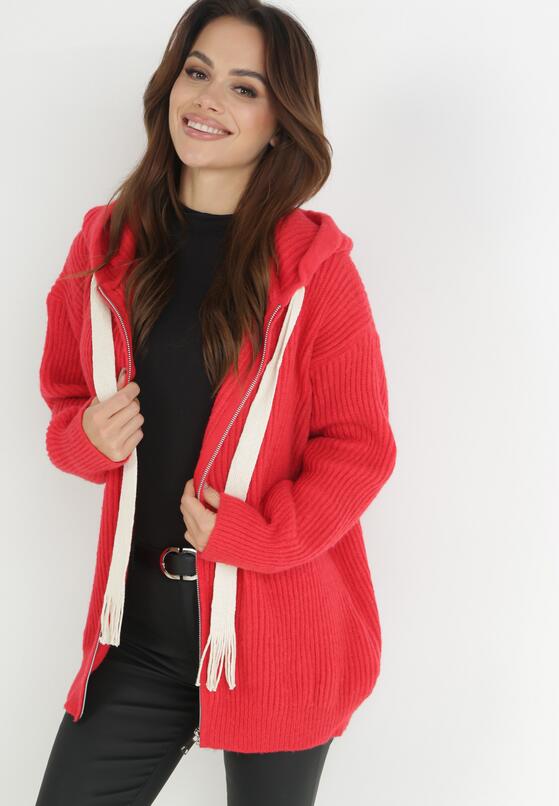 Czerwony Kardigan Zasuwany Oversize z Kapturem Irihapeti - Born2be