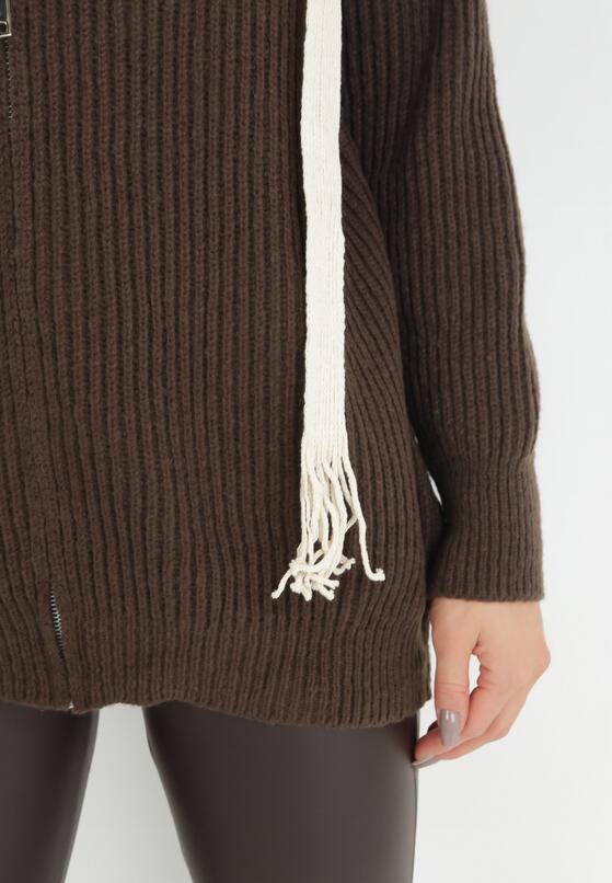 Ciemnobrązowy Kardigan Zasuwany Oversize z Kapturem Irihapeti - Born2be