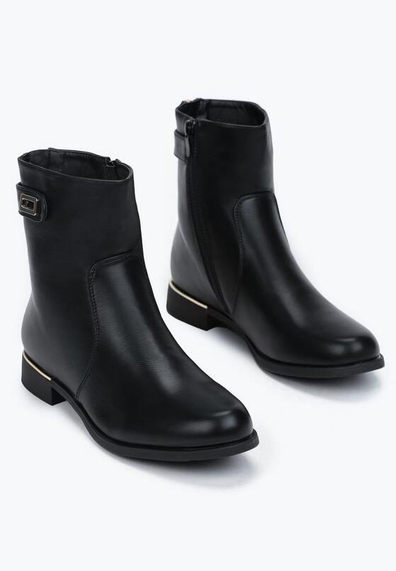 Czarne Botki z Dekoracyjnym Suwakiem i Klamerką Caneite - Born2be