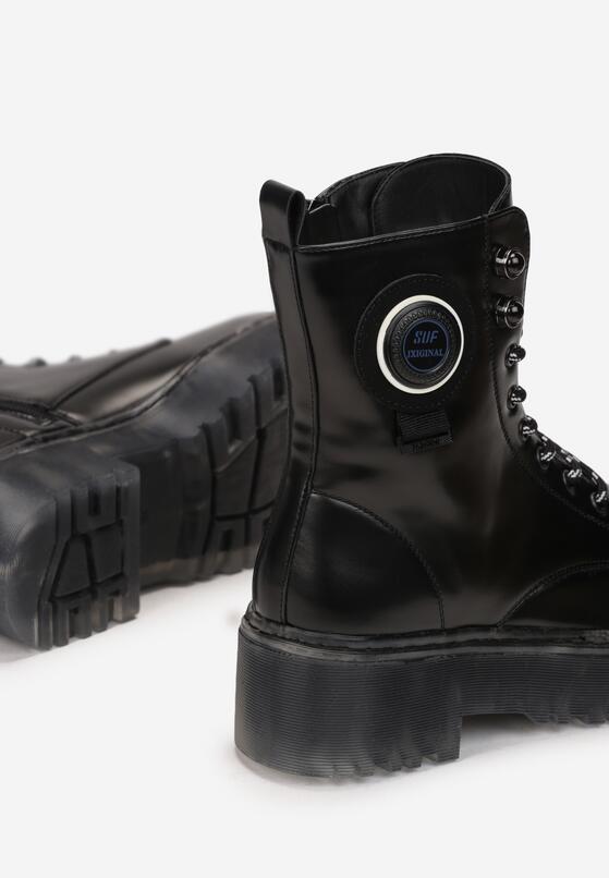 Czarne Botki Sznurowane na Grubej Podeszwie Cholko - Born2be