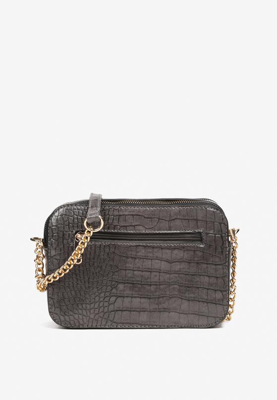 Szara Torebka na Łańcuszku z Tłoczeniem Skóry Krokodyla Edalena - Born2be