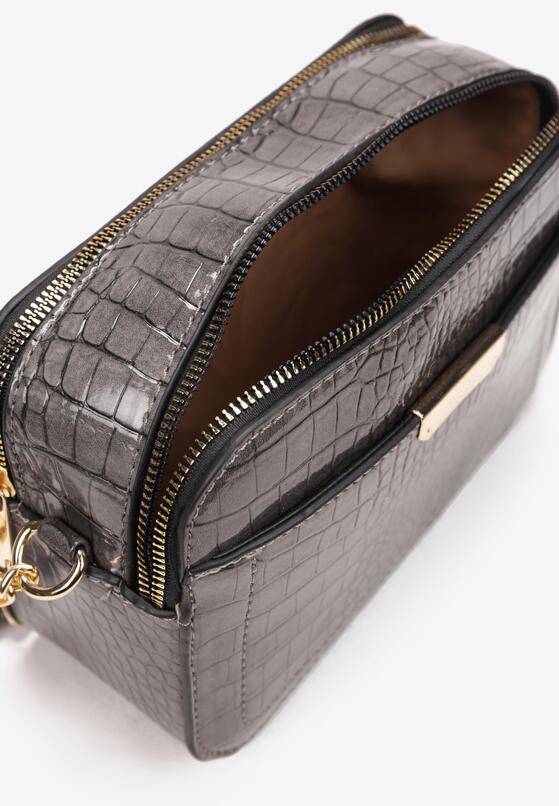 Szara Torebka na Łańcuszku z Tłoczeniem Skóry Krokodyla Edalena - Born2be