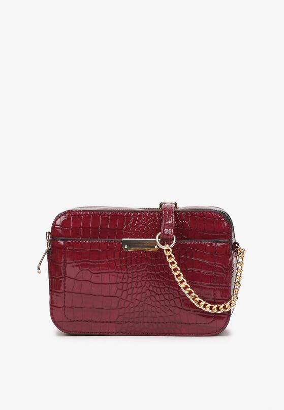 Czerwona Torebka na Łańcuszku z Tłoczeniem Skóry Krokodyla Edalena ...