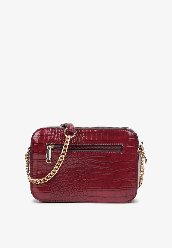 Czerwona Torebka na Łańcuszku z Tłoczeniem Skóry Krokodyla Edalena ...