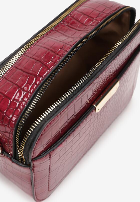 Czerwona Torebka na Łańcuszku z Tłoczeniem Skóry Krokodyla Edalena ...