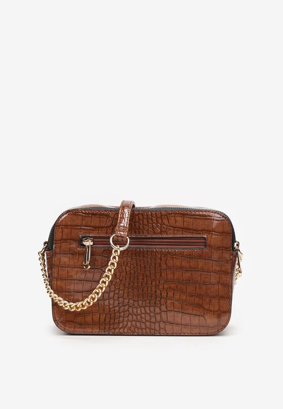 Brązowa Torebka na Łańcuszku z Tłoczeniem Skóry Krokodyla Edalena - Born2be