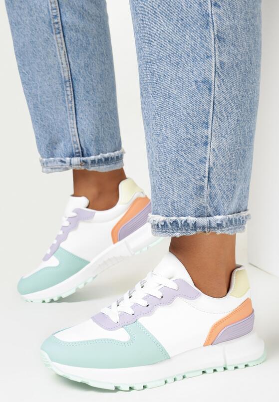 Biało-Zielone Sznurowane Sneakersy przed Kostkę Javarn - Born2be
