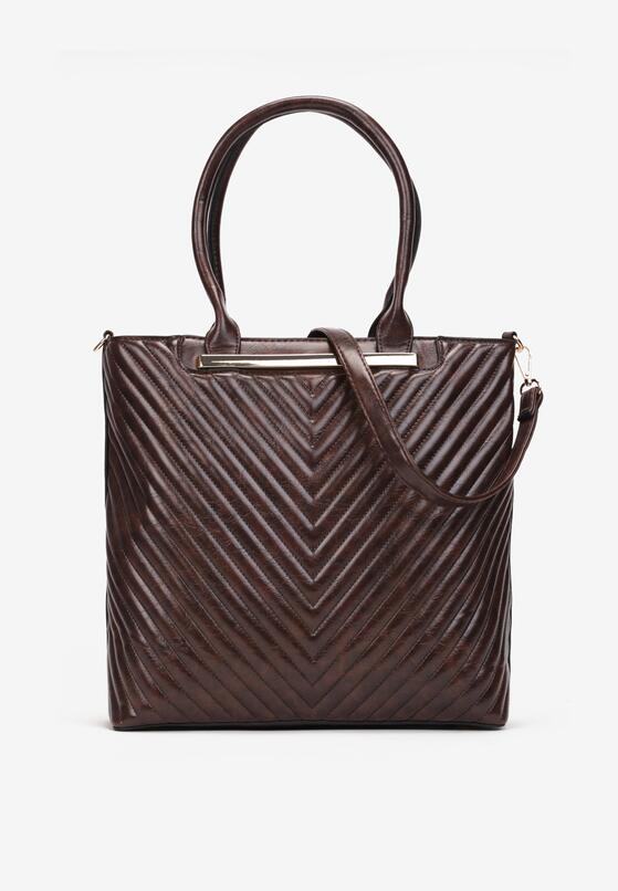 Ciemnobrązowa Dwukomorowa Torebka na Ramię z Rączkami i Regulowanym ...