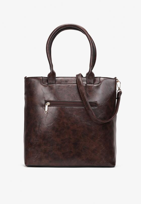 Ciemnobrązowa Dwukomorowa Torebka na Ramię z Rączkami i Regulowanym ...