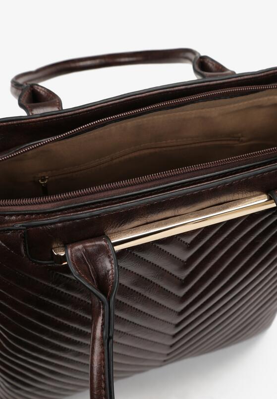 Ciemnobrązowa Dwukomorowa Torebka na Ramię z Rączkami i Regulowanym ...