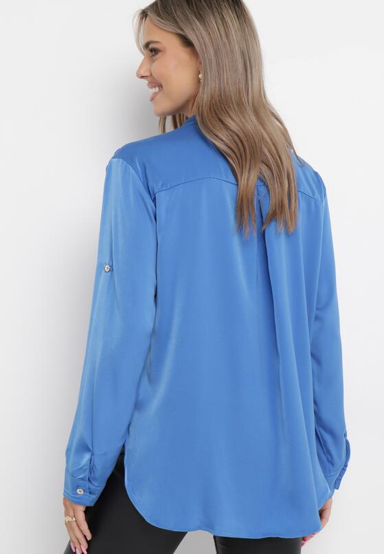 Niebieska Gładka Koszula z Wiskozy z Krótkim Kołnierzem Melore - Born2be