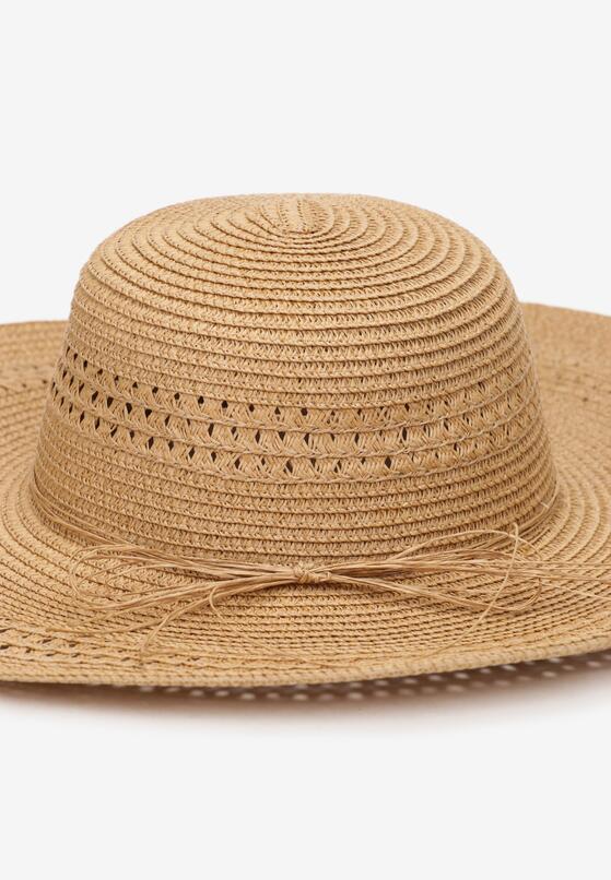 Ciemnobeżowy Pleciony Kapelusz z Szerokim Rondem i Kokardką Savitta ...