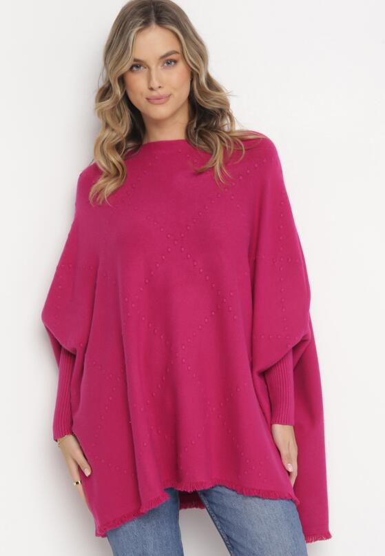 Fuksjowy Gładki Sweter Nietoperz z Okrągłym Dekoltem Altomari - Born2be