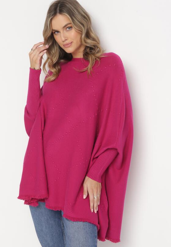 Fuksjowy Gładki Sweter Nietoperz z Okrągłym Dekoltem Altomari - Born2be