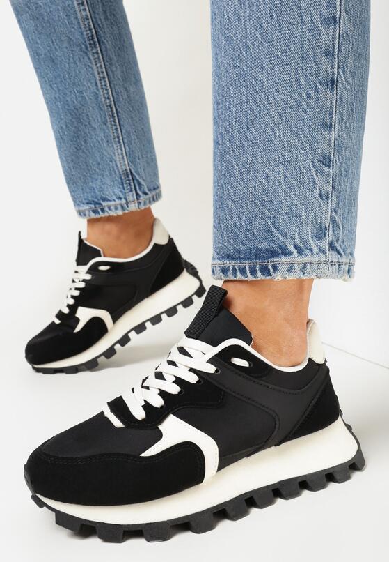 Czarne Sneakersy na Grubej Podeszwie z Przeszyciami Akyia - Born2be