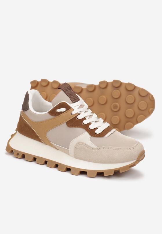 Ciemnobeżowe Sneakersy na Grubej Podeszwie z Przeszyciami Akyia - Born2be