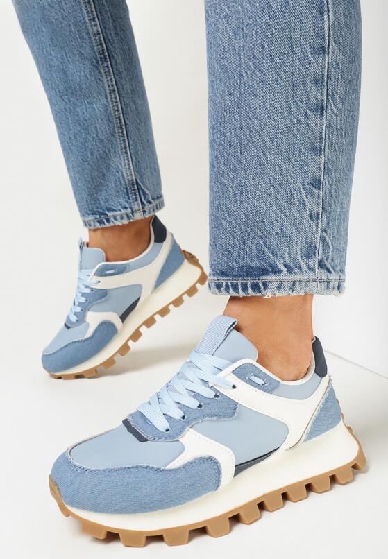 Niebieskie Sneakersy na Grubej Podeszwie z Przeszyciami Akyia - Born2be