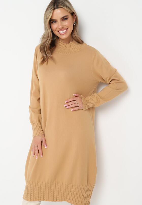 Ciemnobeżowa Pudełkowa Sukienka Sweterkowa Glorive - Born2be