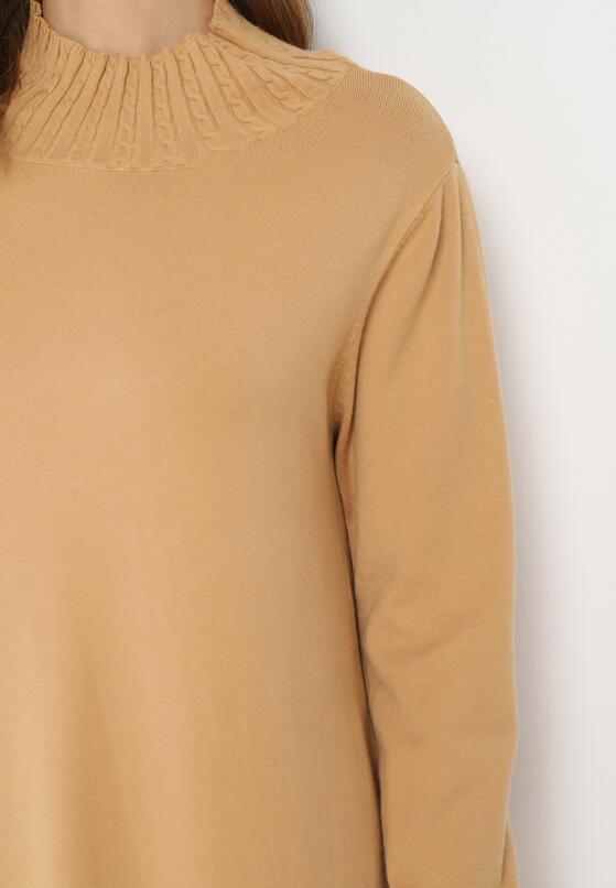 Ciemnobeżowa Pudełkowa Sukienka Sweterkowa Glorive - Born2be